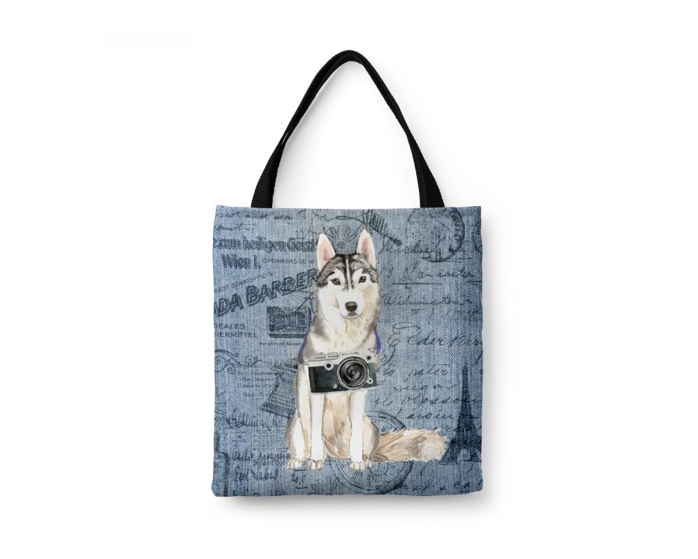 Siberian Husky Dog Tote Bag Illustrated dogs & 6 Denim inspired styles ...