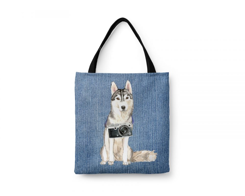 Siberian Husky Dog Tote Bag Illustrated dogs & 6 Denim inspired styles ...