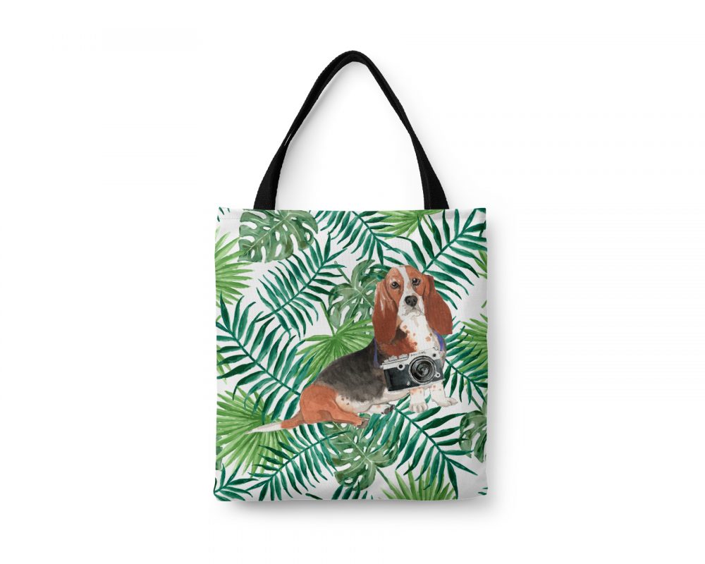 Basset Hound Dog Tote Bag Illustrated dogs & 6 Travel inspired styles ...