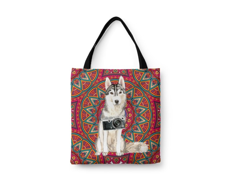 Siberian Husky Dog Tote Bag Illustrated dogs & 6 Travel inspired styles ...