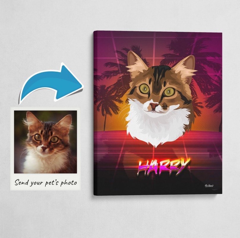 Custom Retro Arcade Style Cat Portrait - Pet illustration from photo ...
