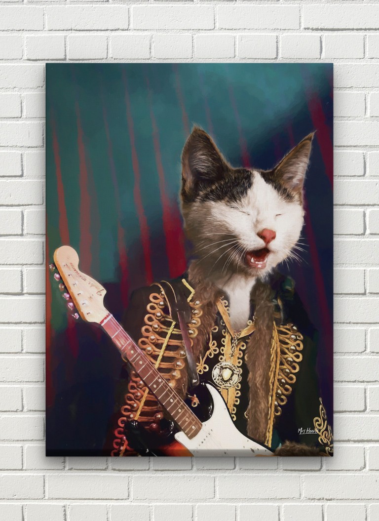 Hendrix Style Cat Portrait - Legendary Icons pet portrait on canvas ...