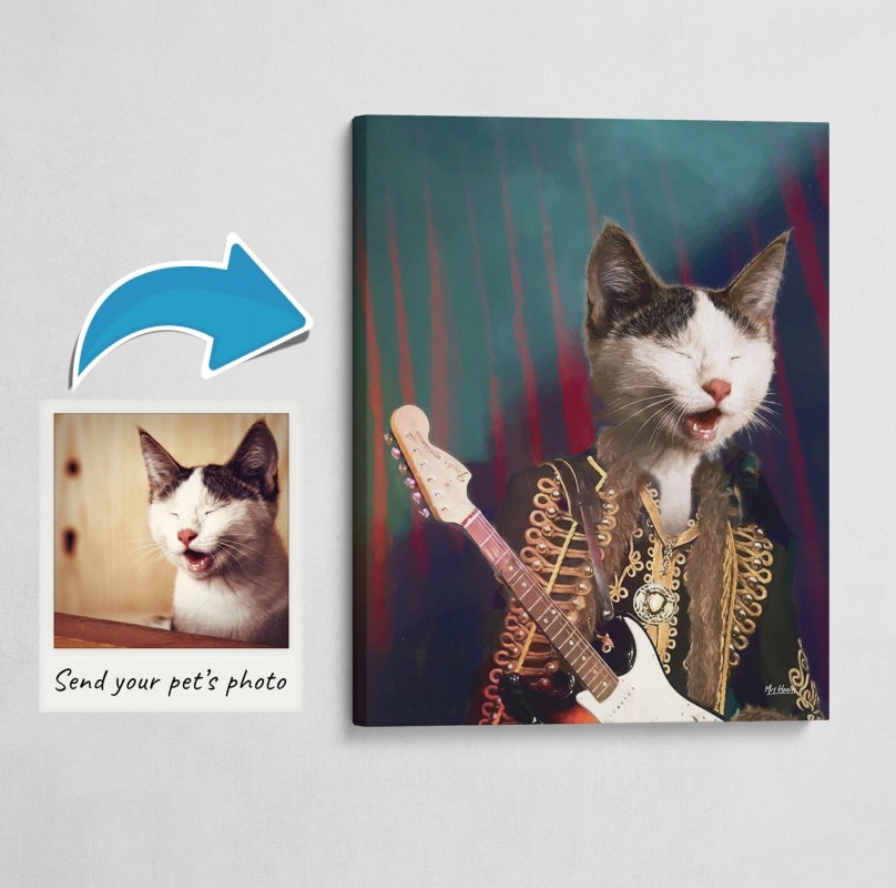 Hendrix Style Cat Portrait - Legendary Icons pet portrait on canvas ...
