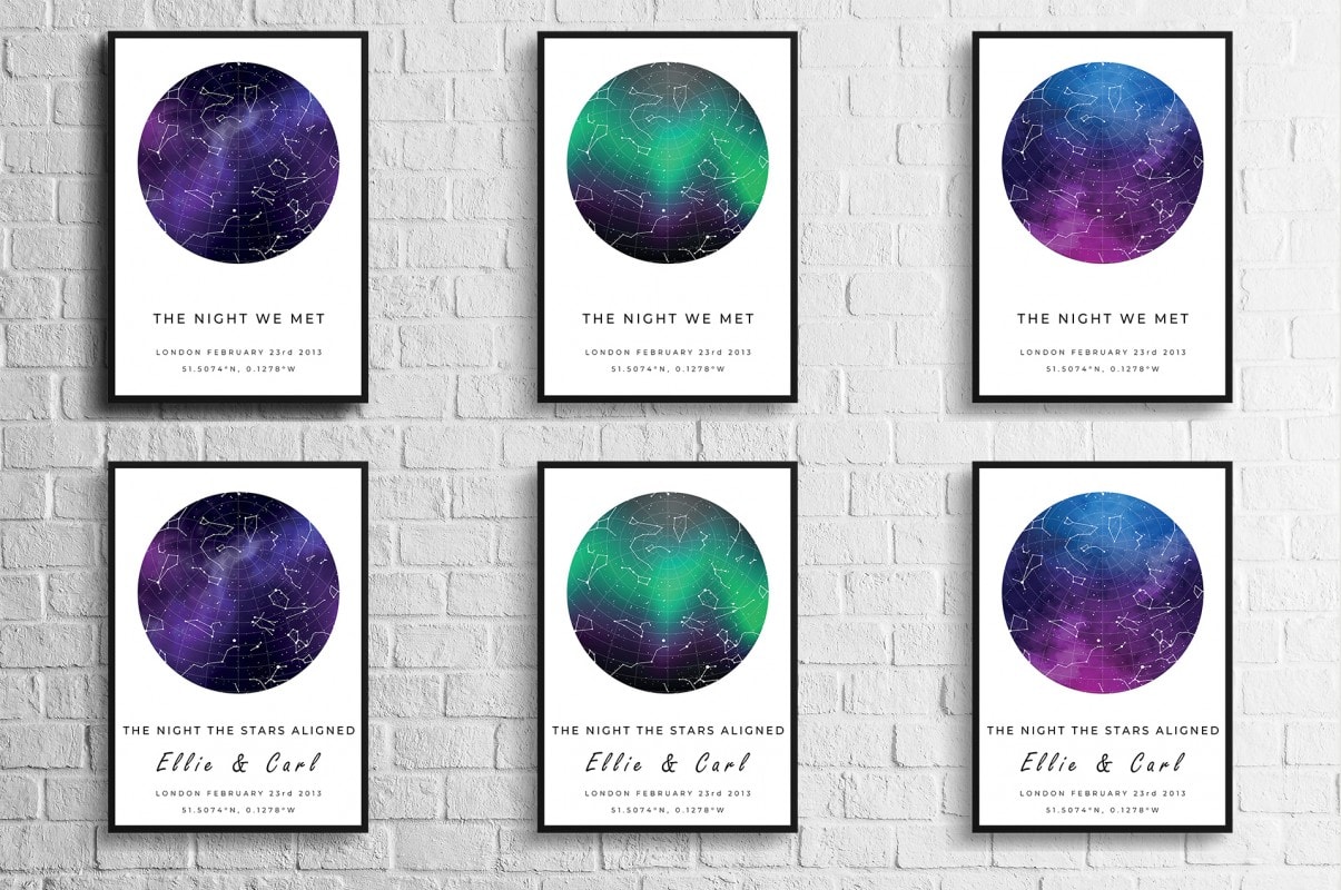 White Background Space Custom Star Map - Personalized Constellation Map ...