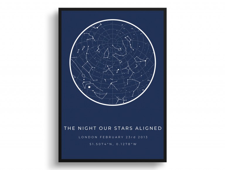 Classic Custom Star Map - Personalized Constellation Map Print Framed ...