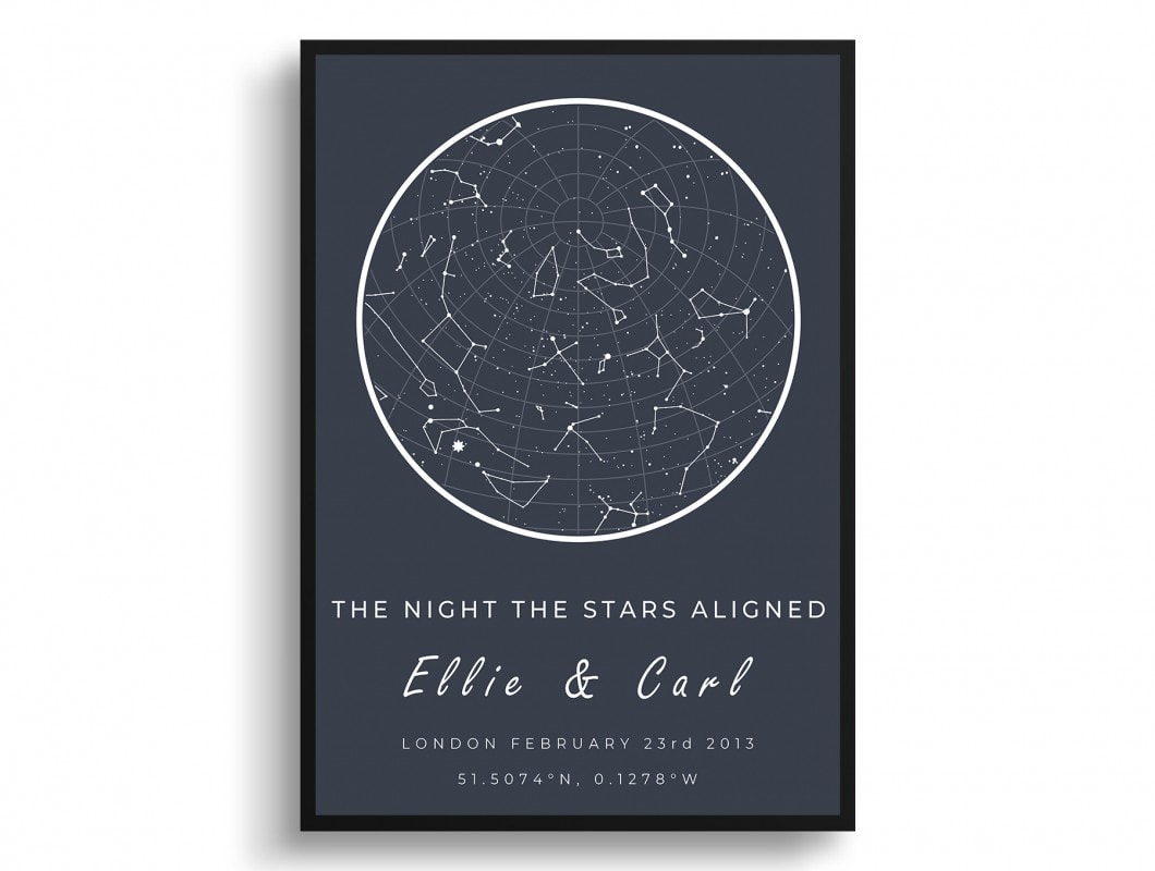 Classic Custom Star Map - Personalized Constellation Map Print Framed ...
