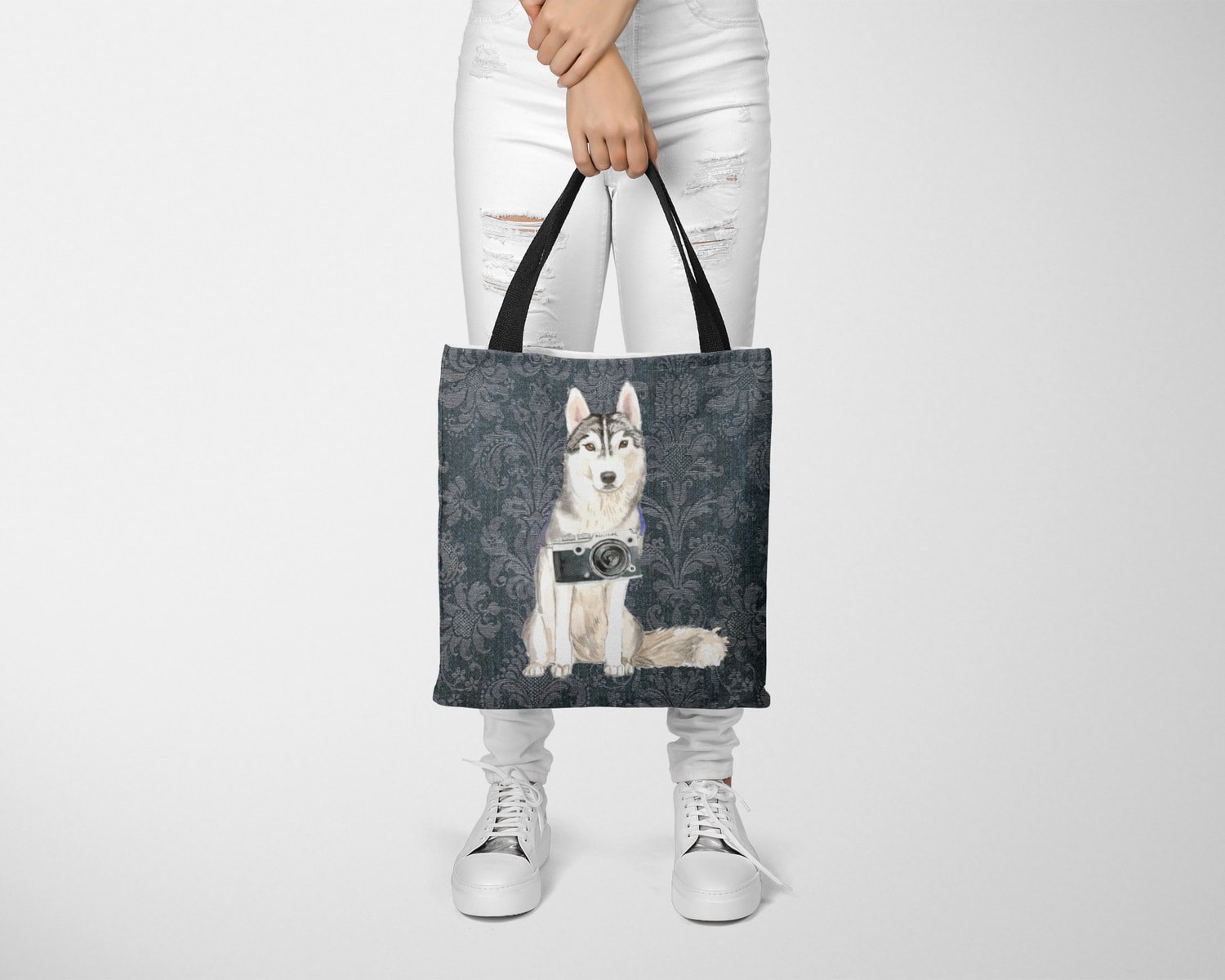 Siberian Husky Dog Tote Bag Illustrated dogs & 6 Denim inspired styles ...