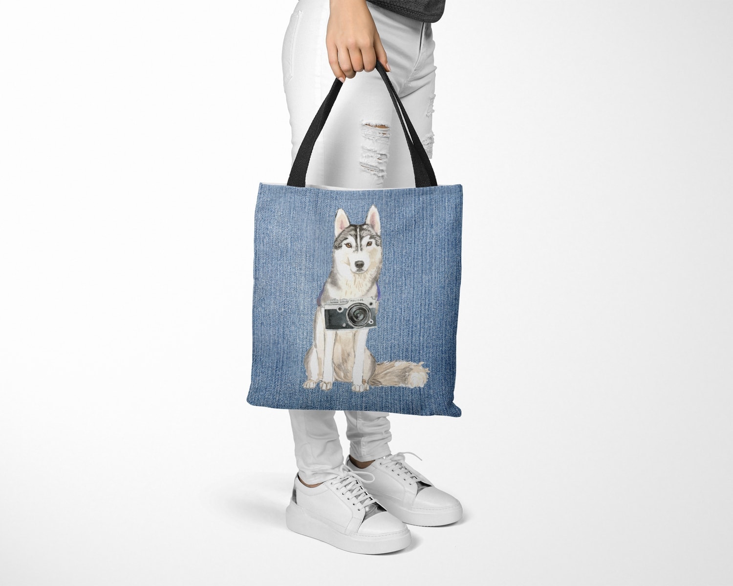 Siberian Husky Dog Tote Bag Illustrated dogs & 6 Denim inspired styles ...