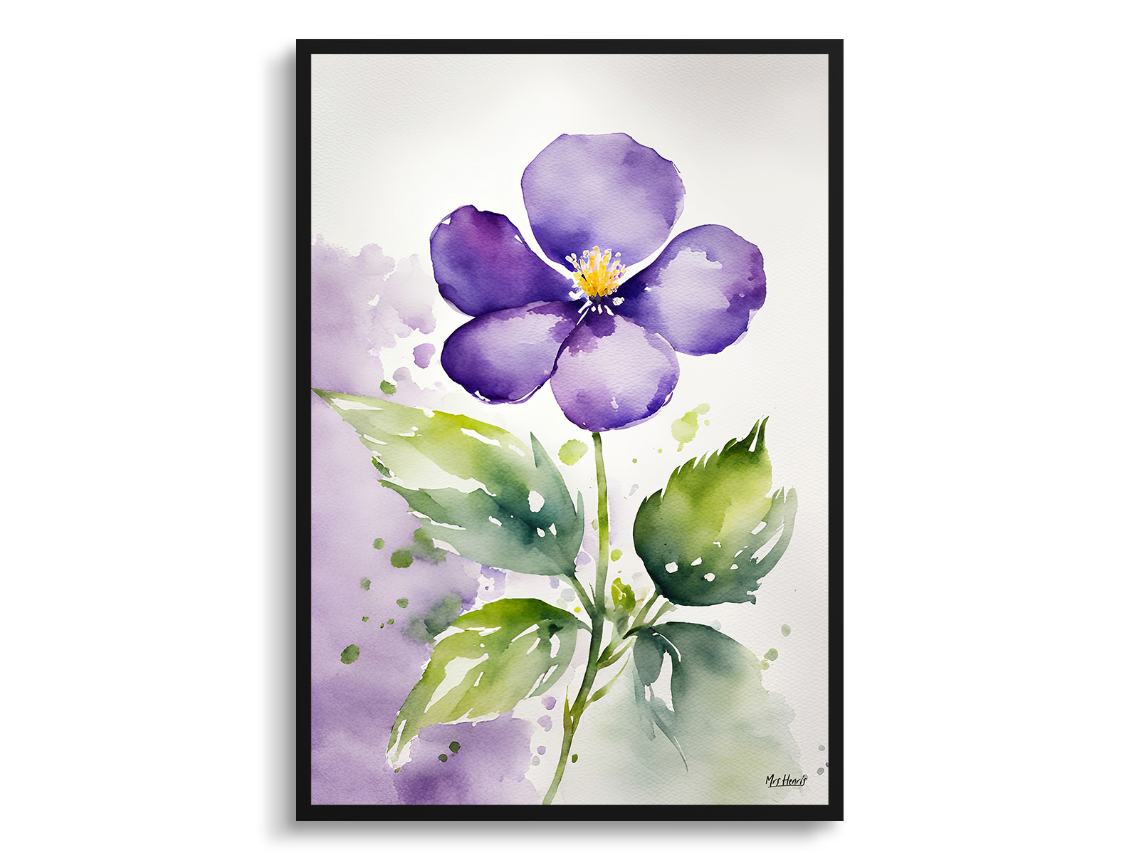 Violet Watercolour Botanical Art Print - Wood Framed Plant Wall Art Poster